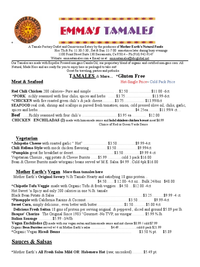 Emmas Menu For Old Sac | PDF | Burrito | Salsa (Sauce)