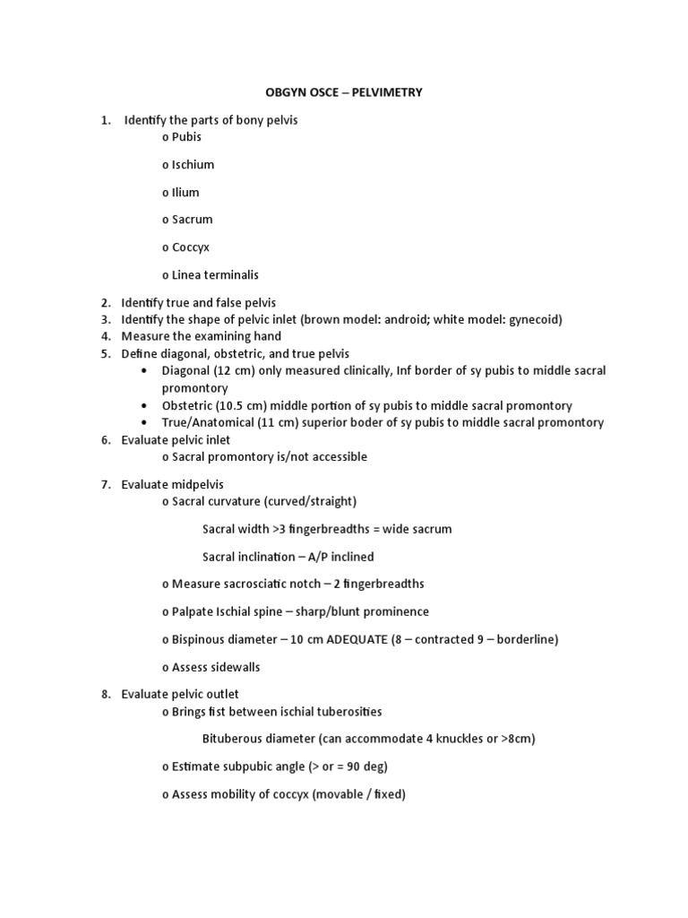 Obgyn Osce - Pelvimetry | PDF