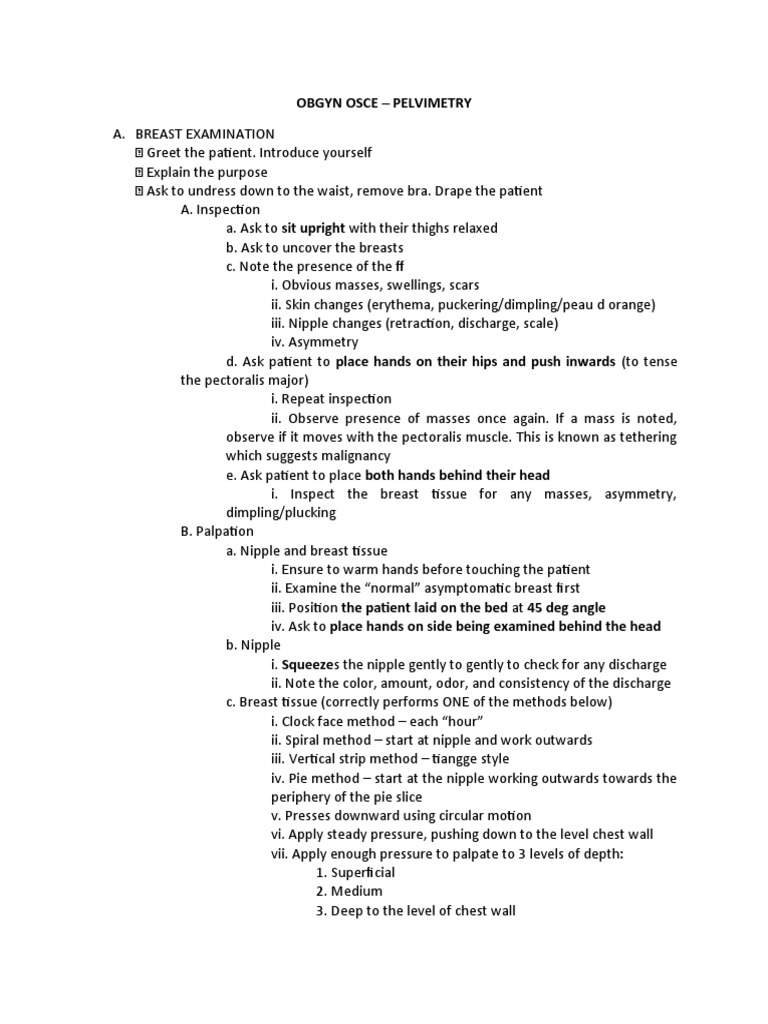 Obgyn Osce - Breast Examination | PDF | Breast | Nipple