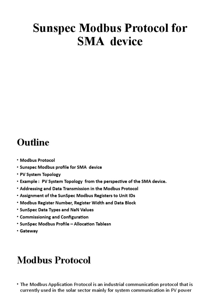 Sunspec Modbus Protocol For SMA Device | PDF | Data Transmission ...
