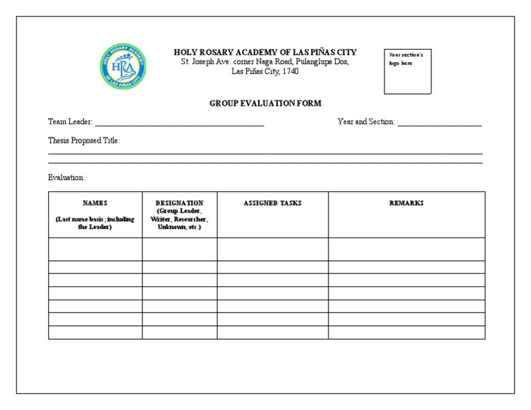 Group Evaluation Form