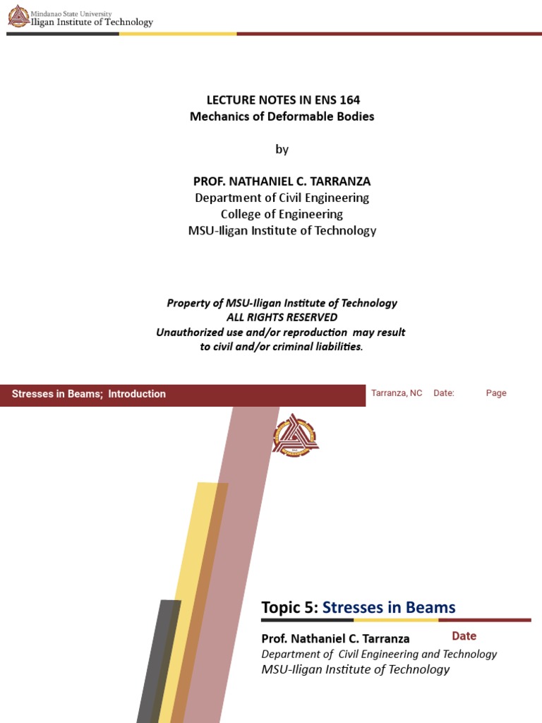 Topic 5 Stresses In Beams Pdf Bending Beam Structure