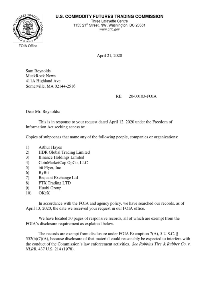 FOIA 20-00103 Final Response Letter - Cannot Disclose | PDF | Freedom ...