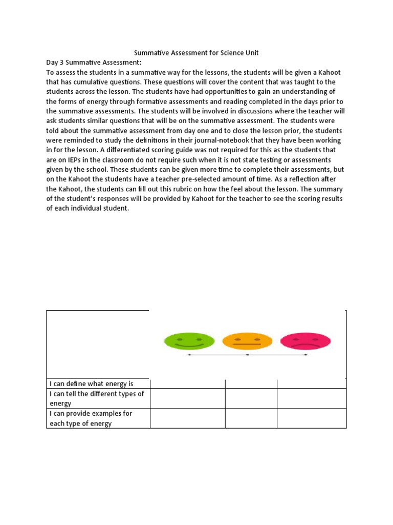 Summative Assessment For Science Unit | PDF
