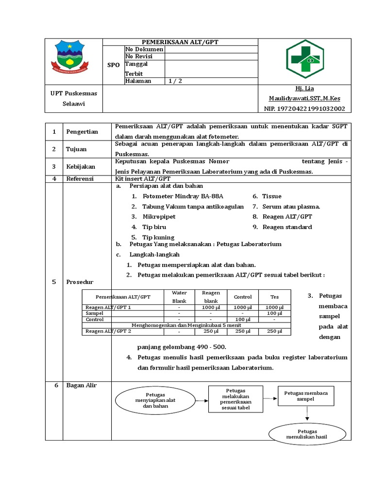 8.sop Pemeriksaan Alt SGPT | PDF