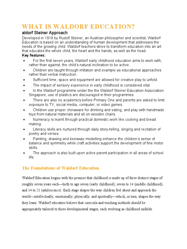 What Is Waldorf Education?: Aldorf Steiner Approach | PDF | Waldorf ...