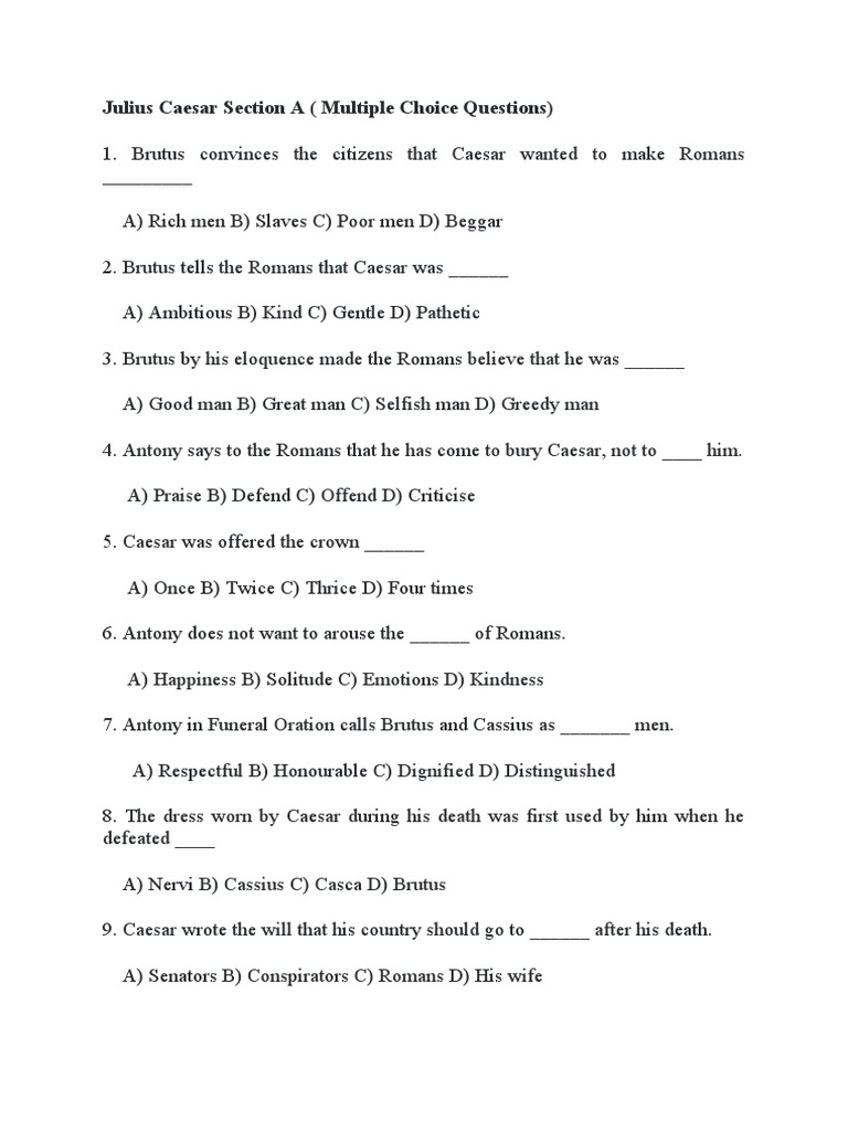 Julius Caesar Section A (Multiple Choice Questions) | PDF | Julius ...