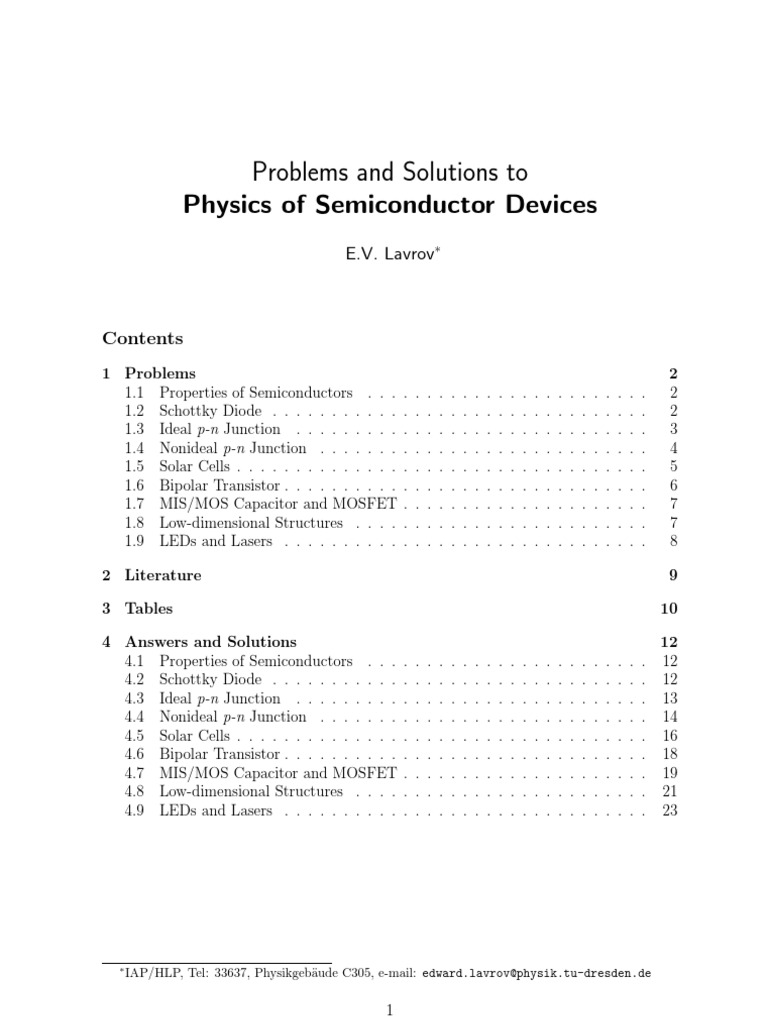 Problems Solutions To Physics Of Semiconductor Devices Download