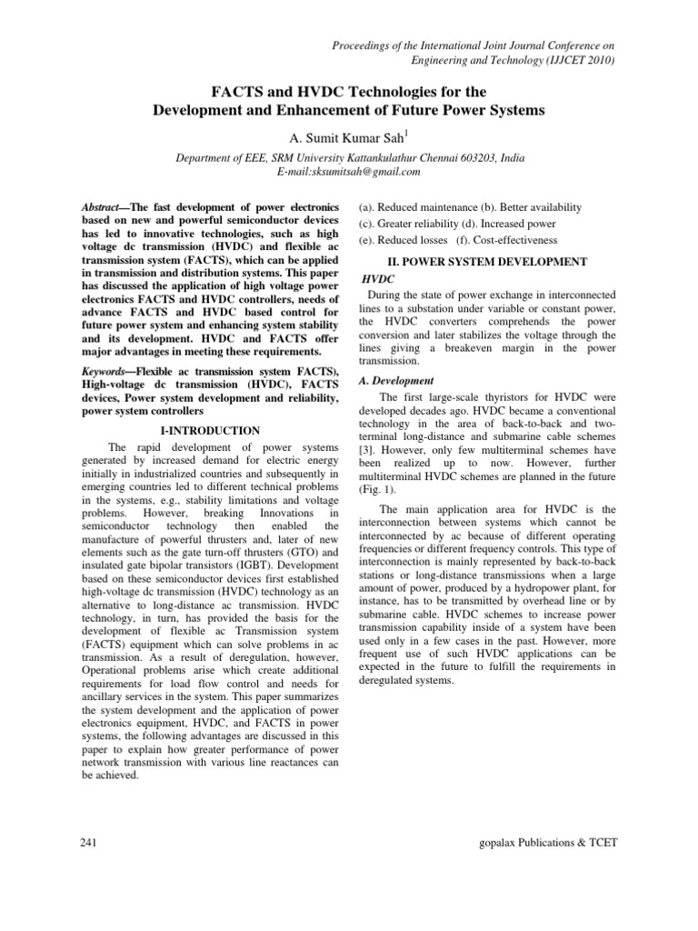 Ieee - HVDC & Facts | PDF | High Voltage Direct Current | Electric ...