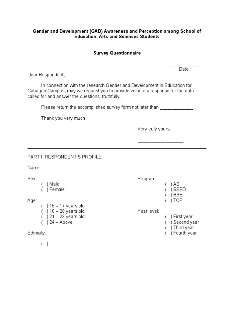 Assessing Gender Awareness: A Survey of Students' Understanding of ...