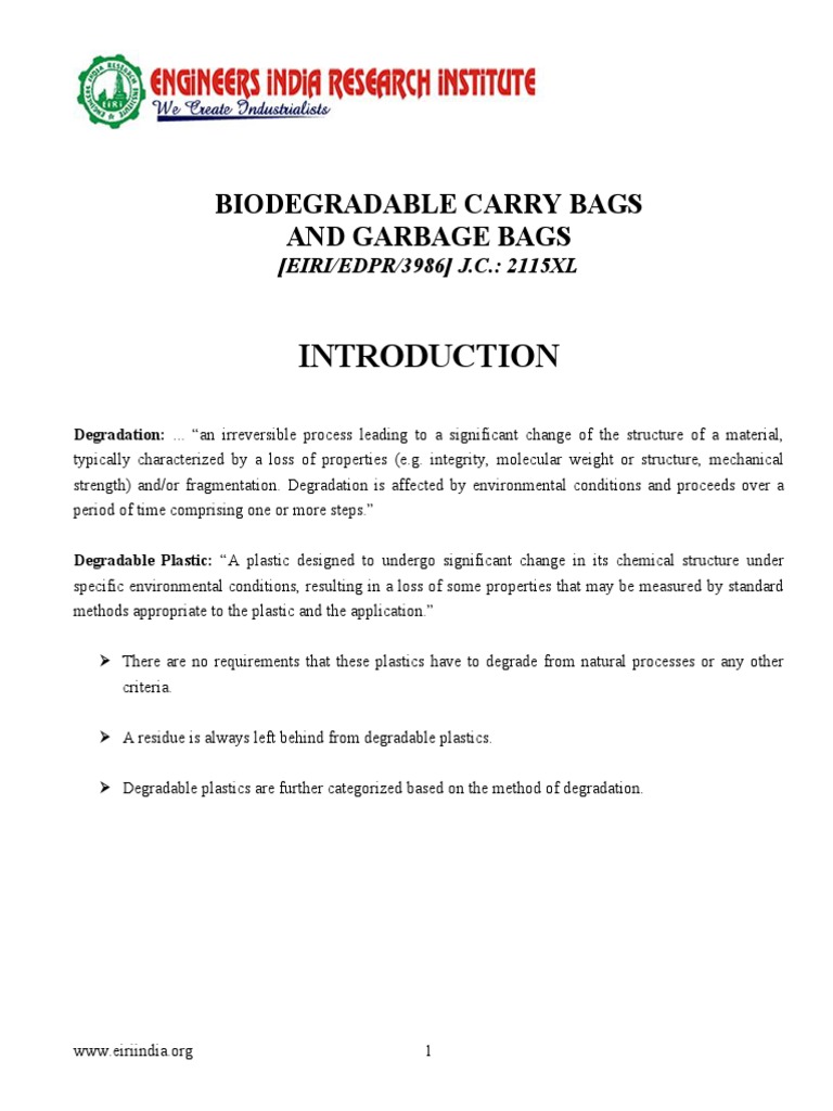 Biodegradable Bags Manufacturing Report | PDF | Biodegradation | Plastic