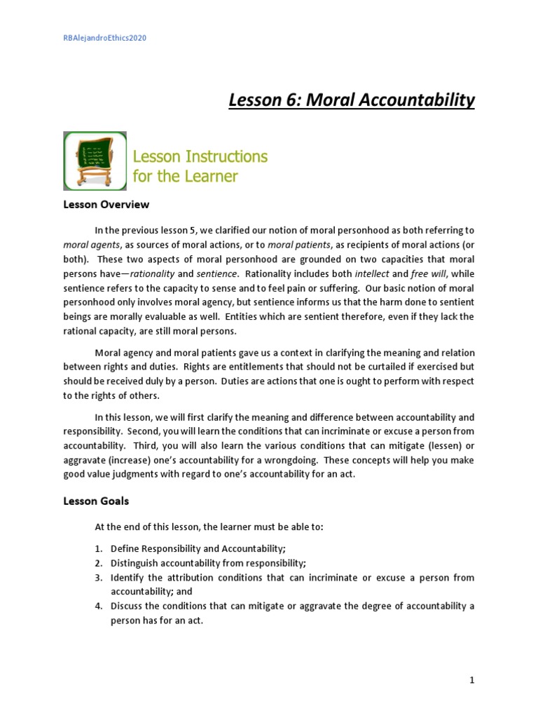 Ethics Intro Lesson 6 The Moral Accountability PDF | PDF | Free Will ...
