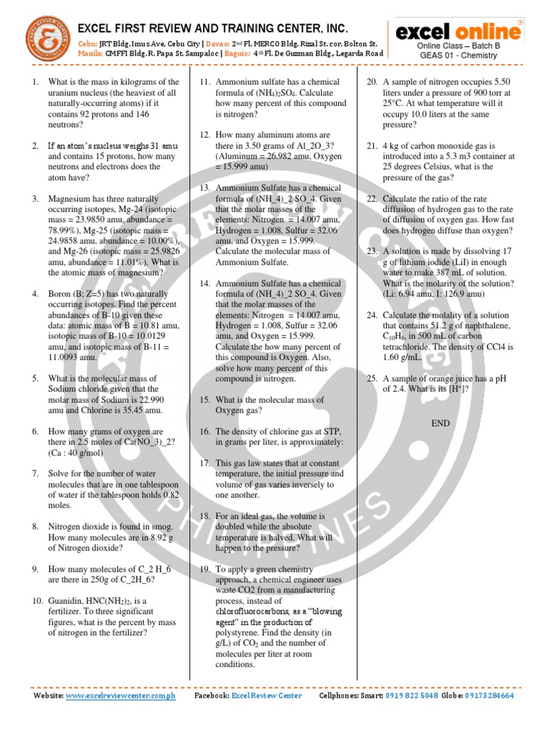Chemistry Review Questions and Solutions | PDF | Atoms | Isotope
