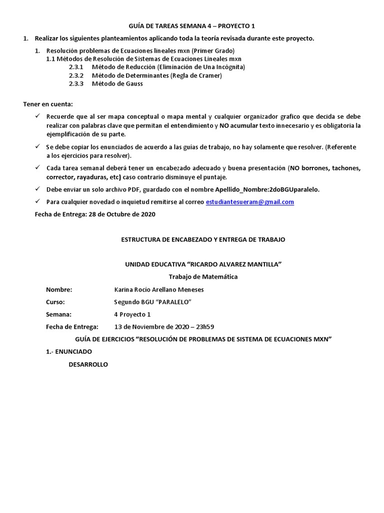 Guía de Ejercicios Sem4 - Proyecto1 | PDF | Fracción (Matemáticas) | Sistema de ecuaciones lineales