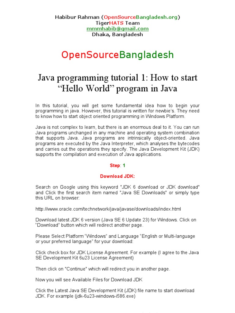 Java Programming Tutorial 1: How To Start "Hello World" Program in Java | PDF | Java ...