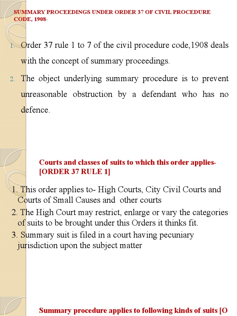 Summary Proceedings Under Order 37 of Civil Procedure CODE, 1908 | PDF ...