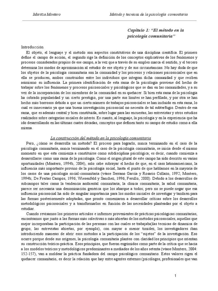 Metodo-Maritza Montero. Tecnicas en La P.C. | PDF | Investigación ...