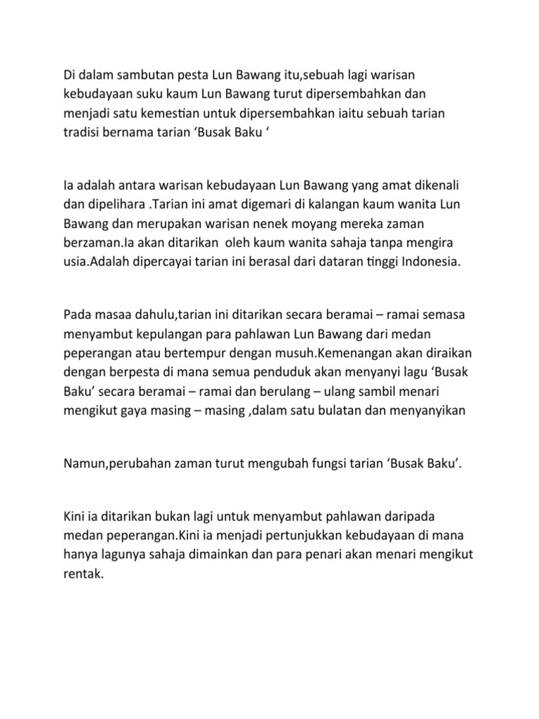 Tarian Busak Baku dalam Kebudayaan Lun Bawang | PDF | Puisi
