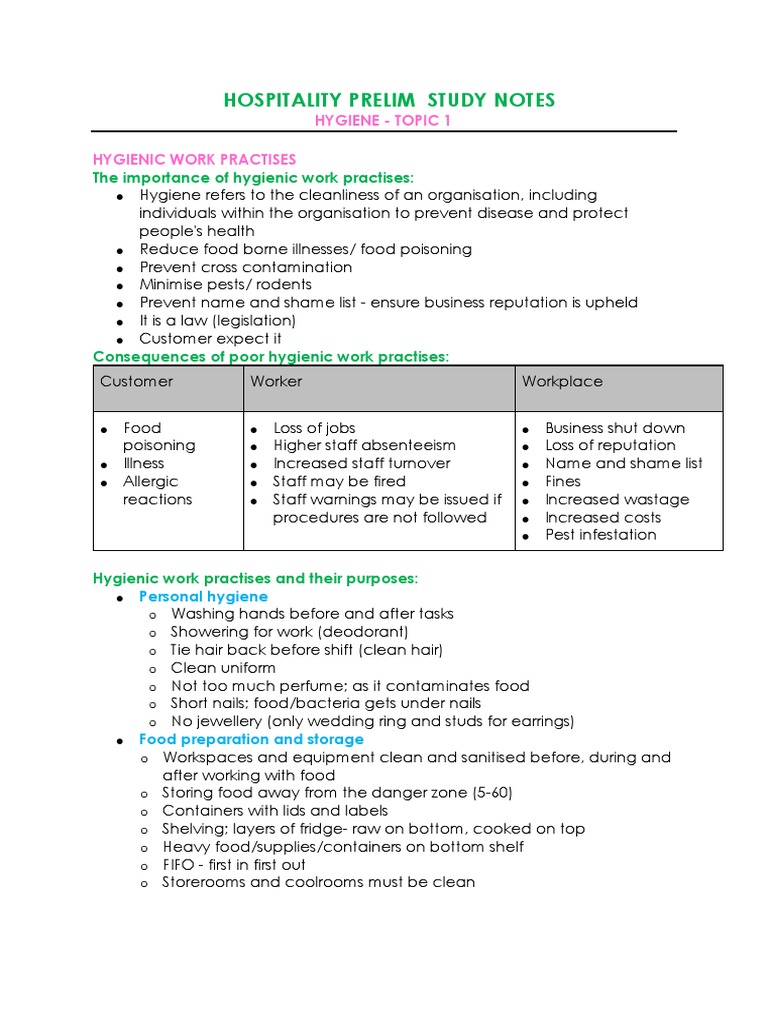 Core Hospitality Prelim Notes | PDF | Food Allergy | Occupational ...