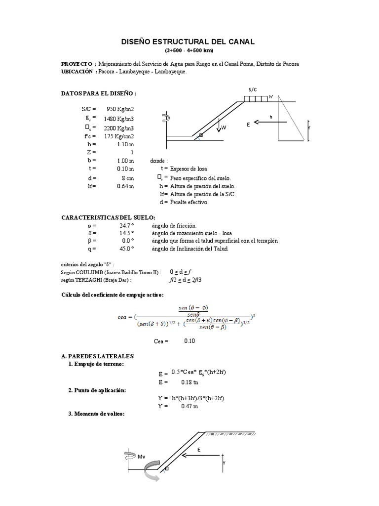 Diseño Estructural Canal Poma Pacora | PDF | Fricción | Doblar