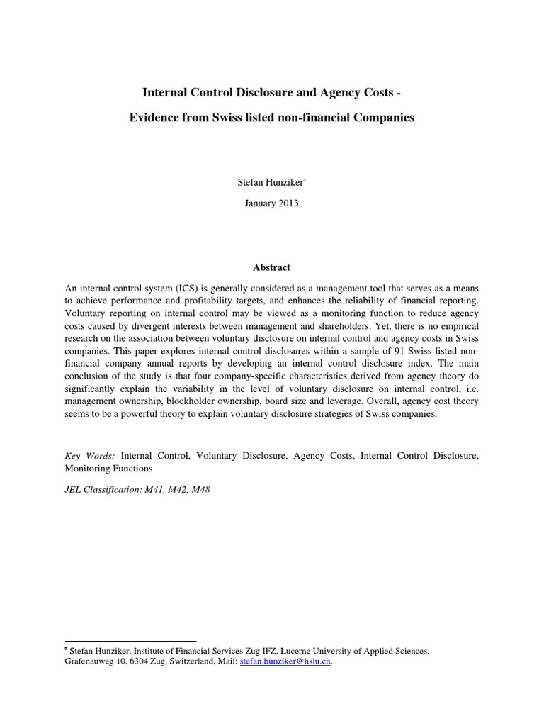 Paper Internal Control Disclosure and Agency Costs | PDF | Internal ...