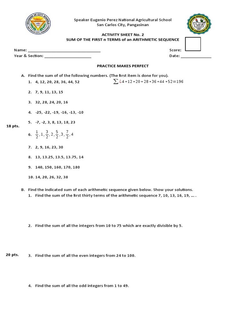 Activity Sheet No. 2 Arithmetic Sequence | PDF | Abstract Algebra ...