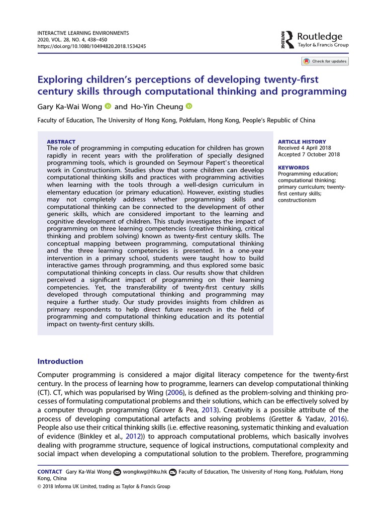 Exploring Children 'S Perceptions of Developing Twenty-First Century ...