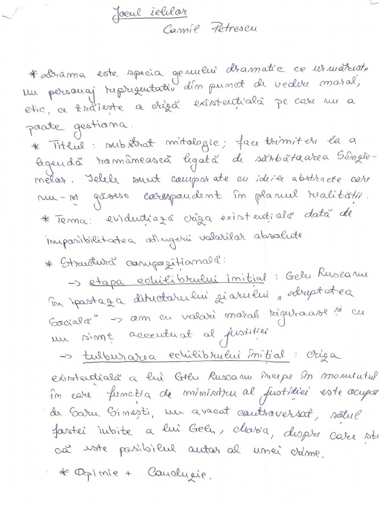 Drama, Jocul Ielelor, Camil Petrescu, Schelet, Eseu PDF | PDF