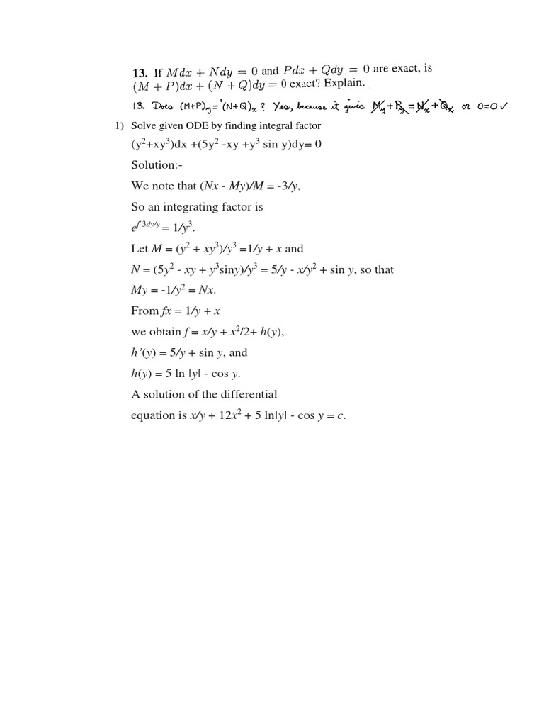 Solve Given ODE by Finding Integral Factor | PDF