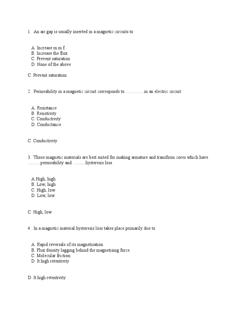Unit 1 MCQ Questions | PDF | Electromagnetic Induction | Inductor