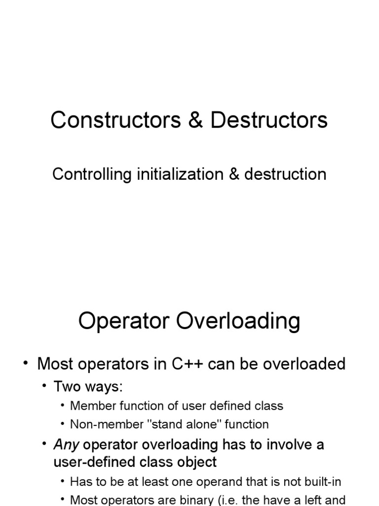 Constructors & Destructors: Controlling Initialization & Destruction | PDF | Constructor (Object ...