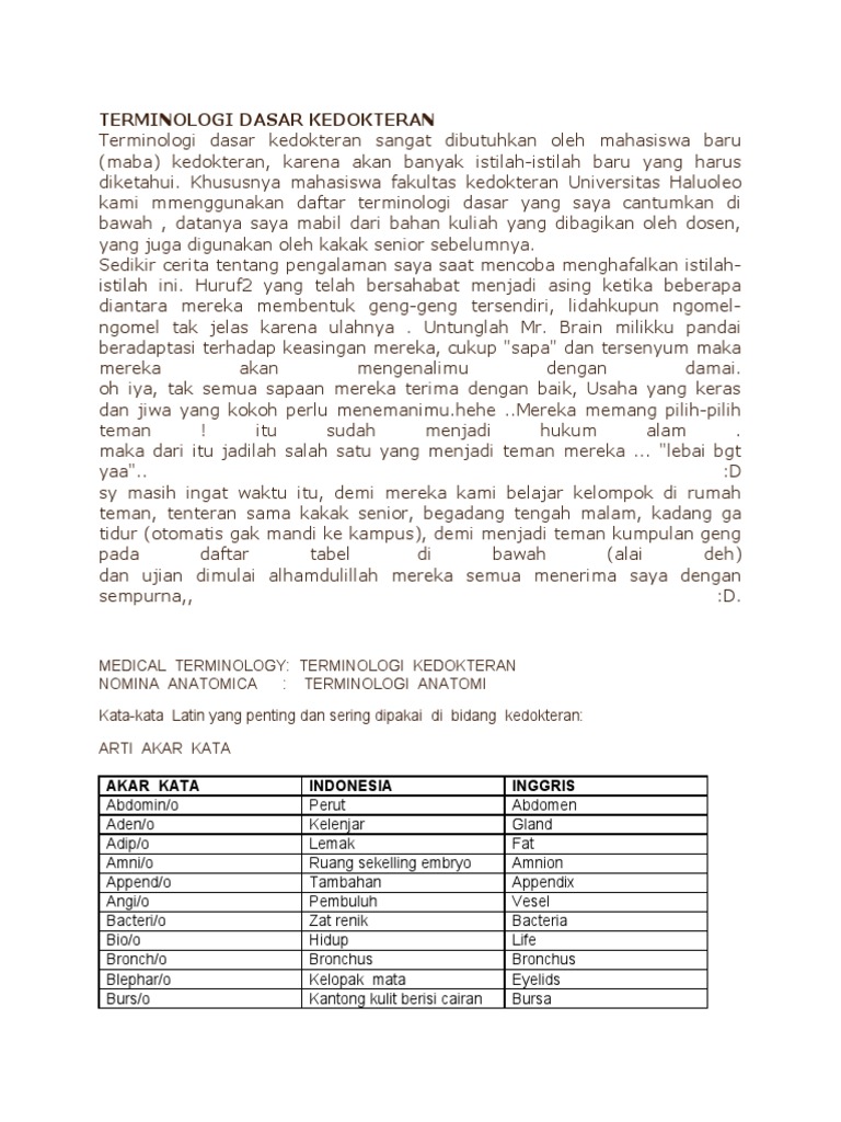 Terminologi Dasar Kedokteran Maba | PDF