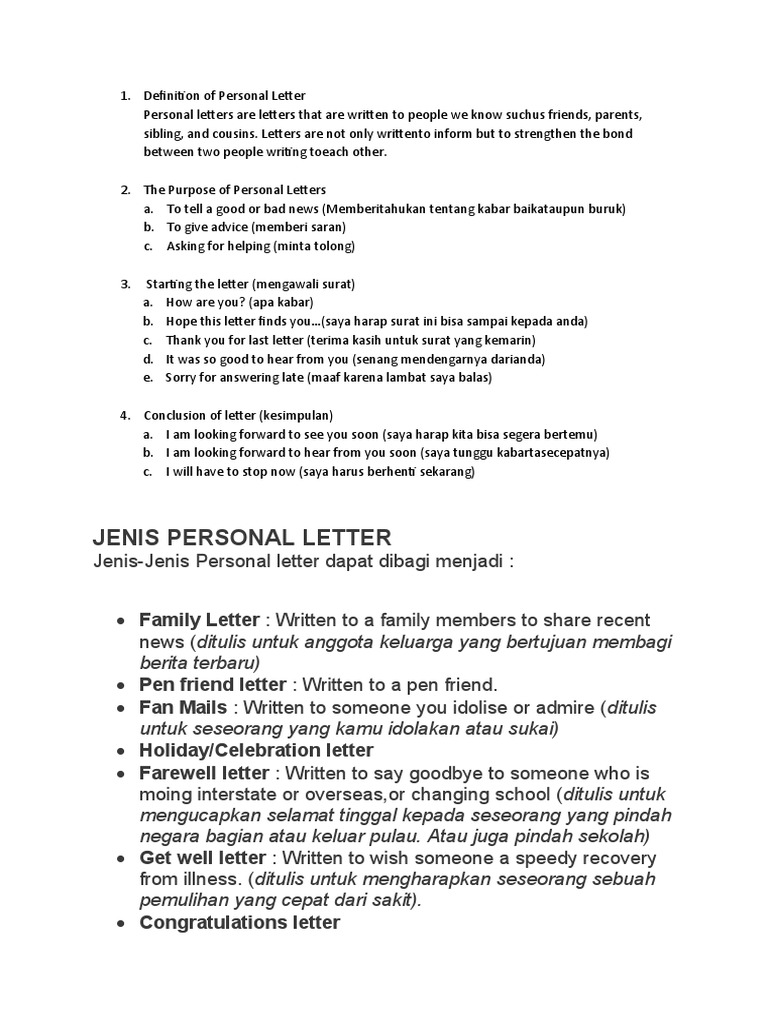 Definition of Personal Letter | PDF | Language Arts & Discipline