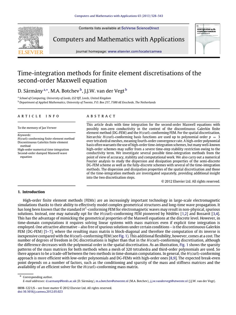 Time-Integration Methods For Finite Element Discretisations of The Second-Order Maxwell Equation ...
