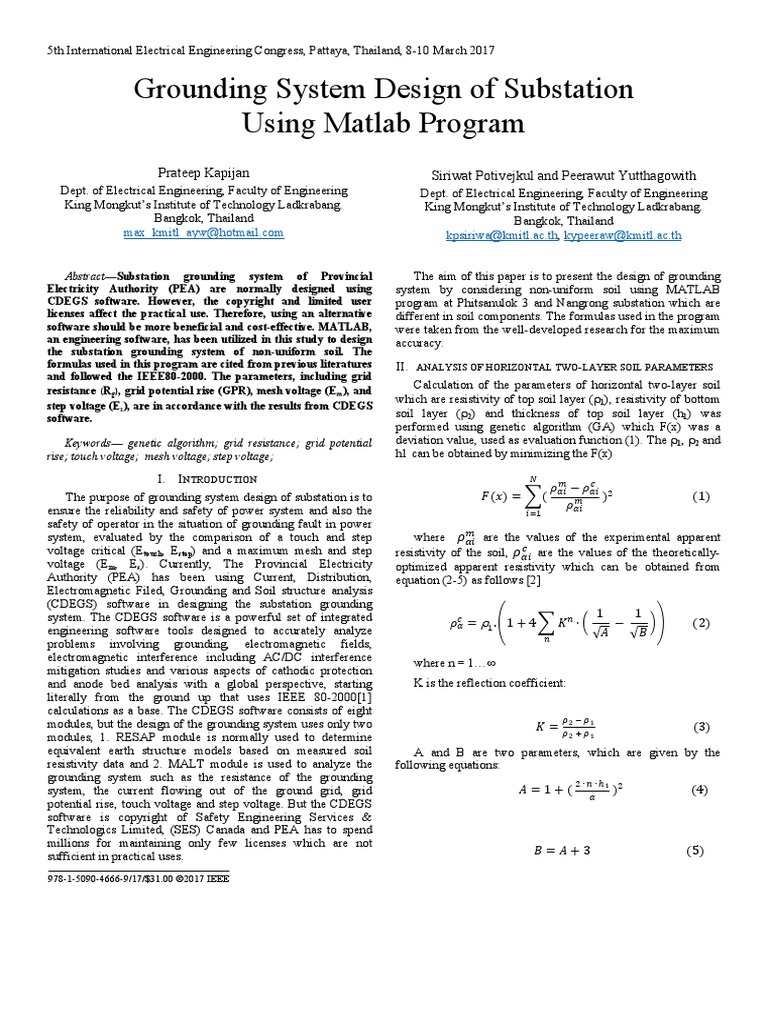 Grounding System Design of Substation Using Matlab PDF | PDF