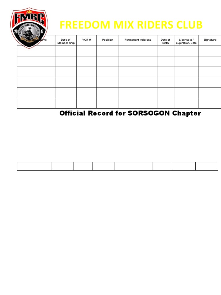 Freedom Mix Riders Club: Official Record For SORSOGON Chapter | PDF | Law