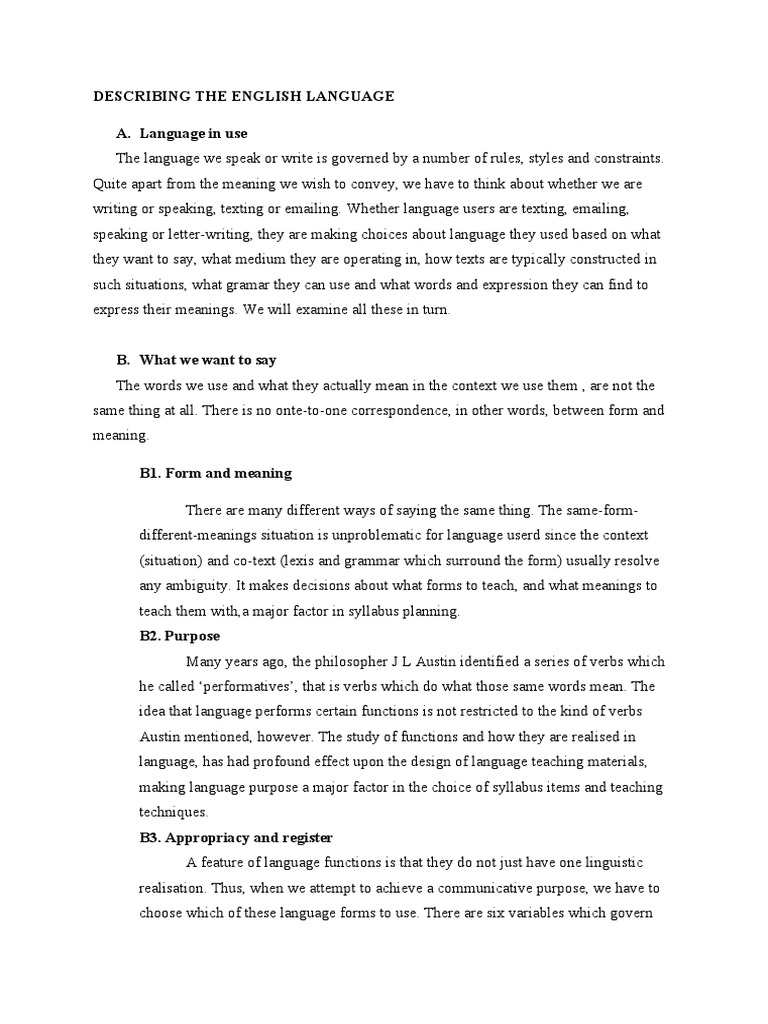 Describing The English Language A. Language in Use | PDF | Stress ...