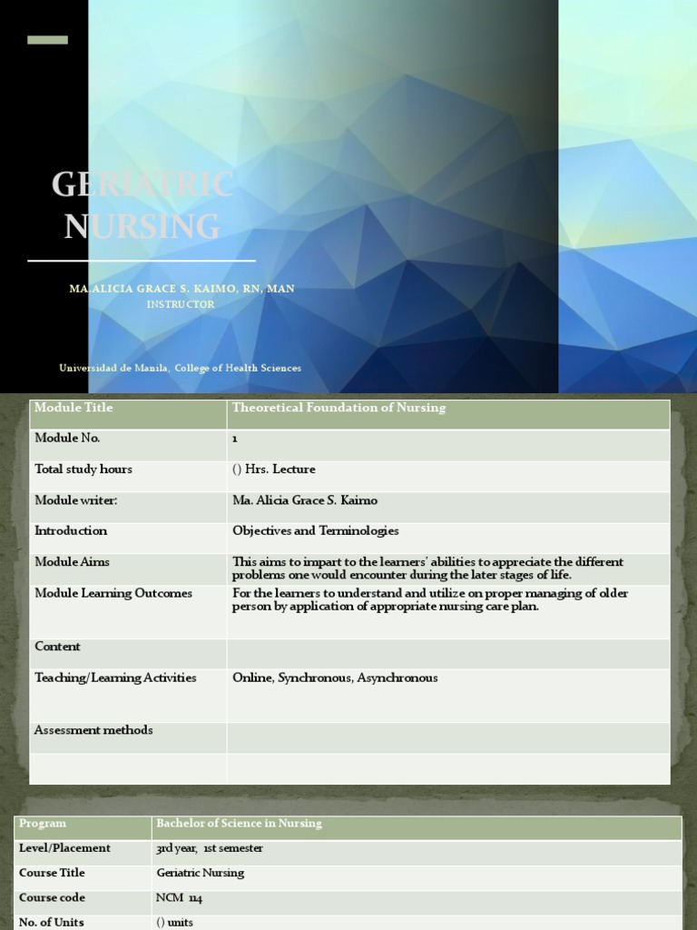 Geriatric Nursing Module Overview | PDF | Geriatrics | Gerontological ...