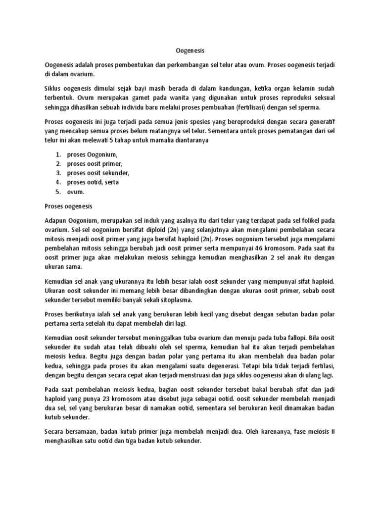 Proses Oogenesis dan Perkembangannya | PDF