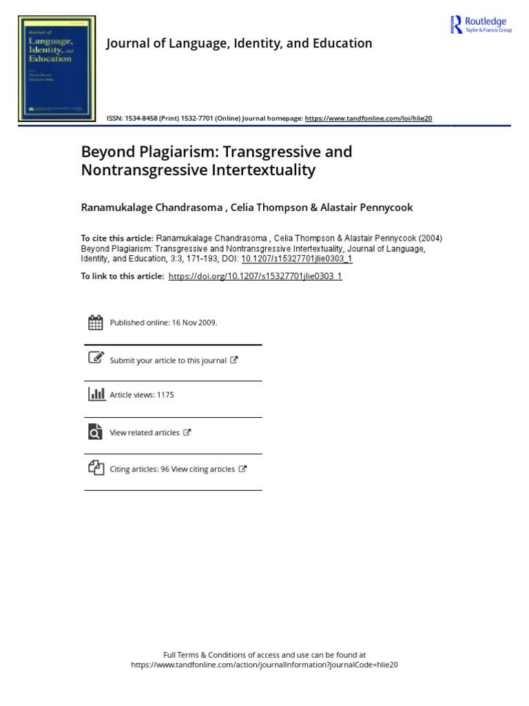 Beyond Plagiarism Transgressive and Nontransgressive Intertextuality | PDF