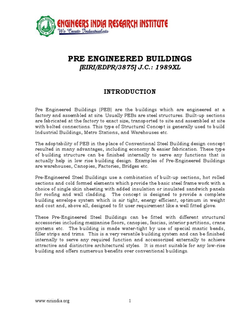 Project Report On Pre Engineered Buildings | PDF | Sheet Metal | Metal ...