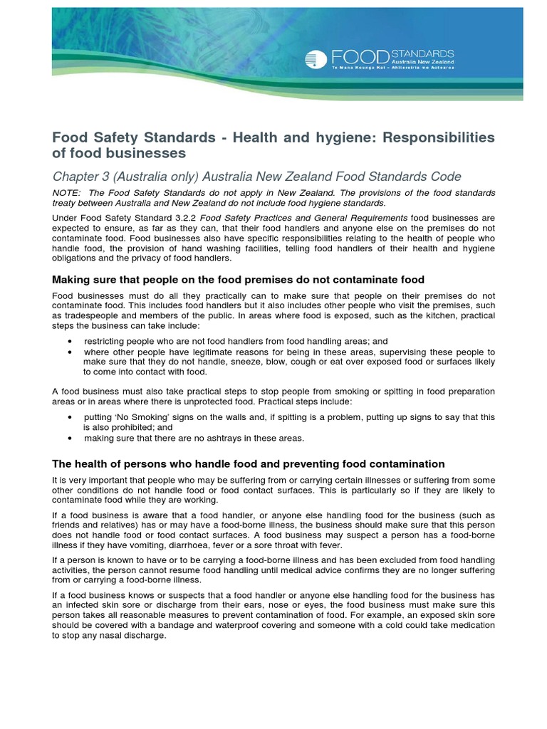 Food Safety Standards - Health and Hygiene: Responsibilities of Food ...