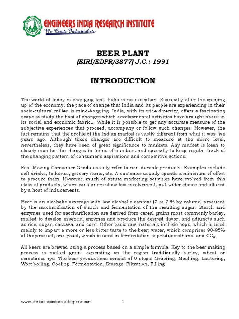 Project Report On Beer Plant | PDF | Brewing | Beer