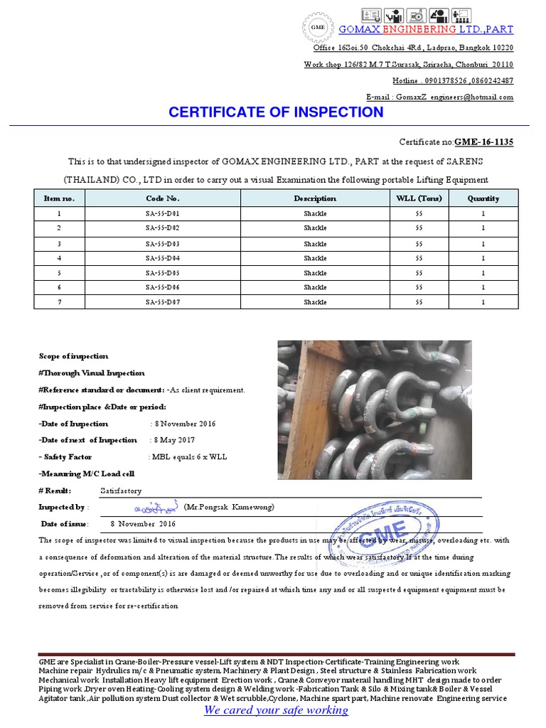 Shackle SWL 55 Tons | PDF | Boiler | Nondestructive Testing