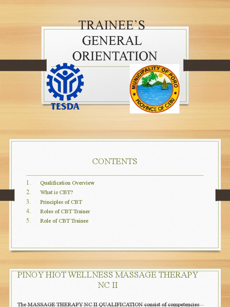TESDA Orientation - Hilot Wellness NC II | PDF | Cognitive Behavioral ...