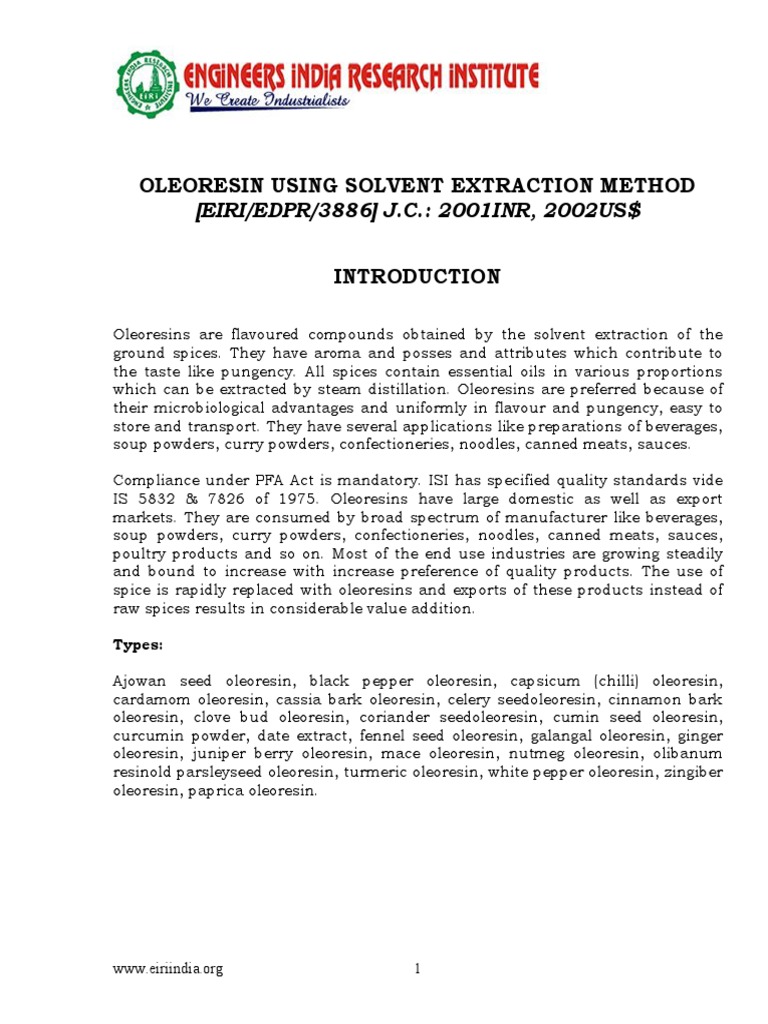 Project Report On Oleoresin Using Solvent Extraction Method | PDF ...