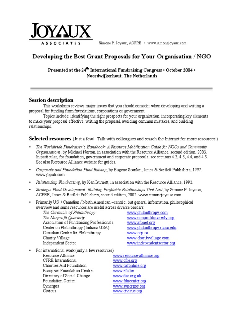 Developing The Best Grant Proposals For Your Organisation / NGO | PDF ...