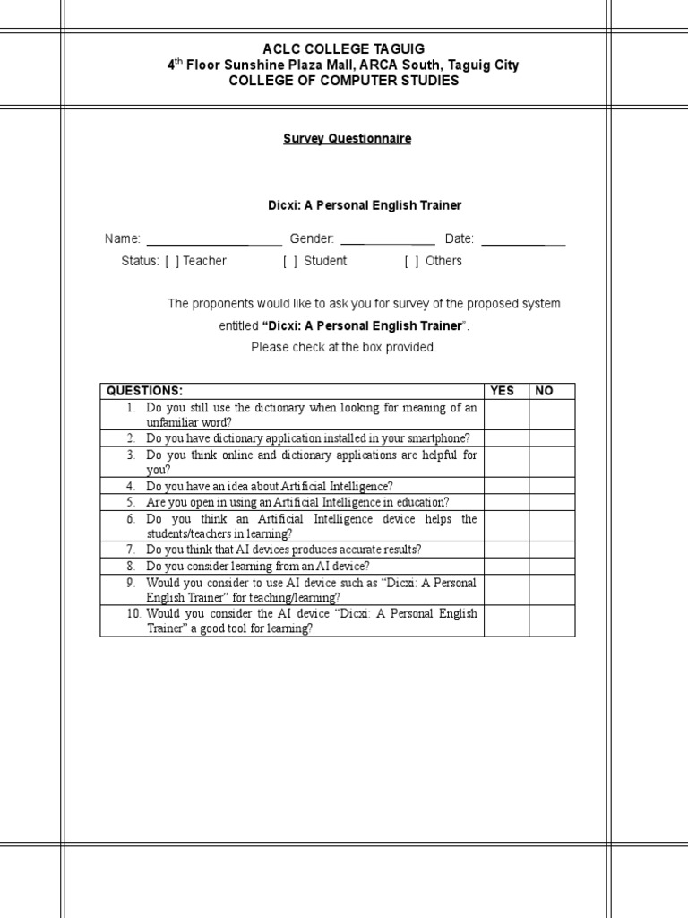 Sample Survey Questionaire | PDF | Career & Growth