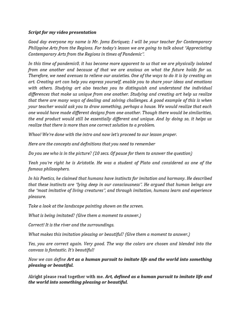 Script For My Video Presentation | PDF | Paintings | Sculpture