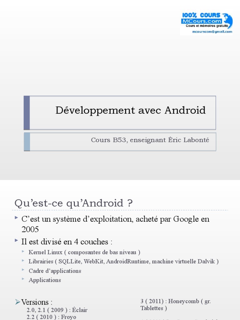 Cours Android Développement Avec Android | PDF | Android (Système d'exploitation) | Informatique